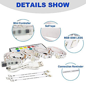 PANGTON VILLA Led Strip Lights 6.56ft for 40-60in TV, USB LED TV Backlight Kit with Remote - 16 Color 5050 LEDs Bias Lighting for HDTV