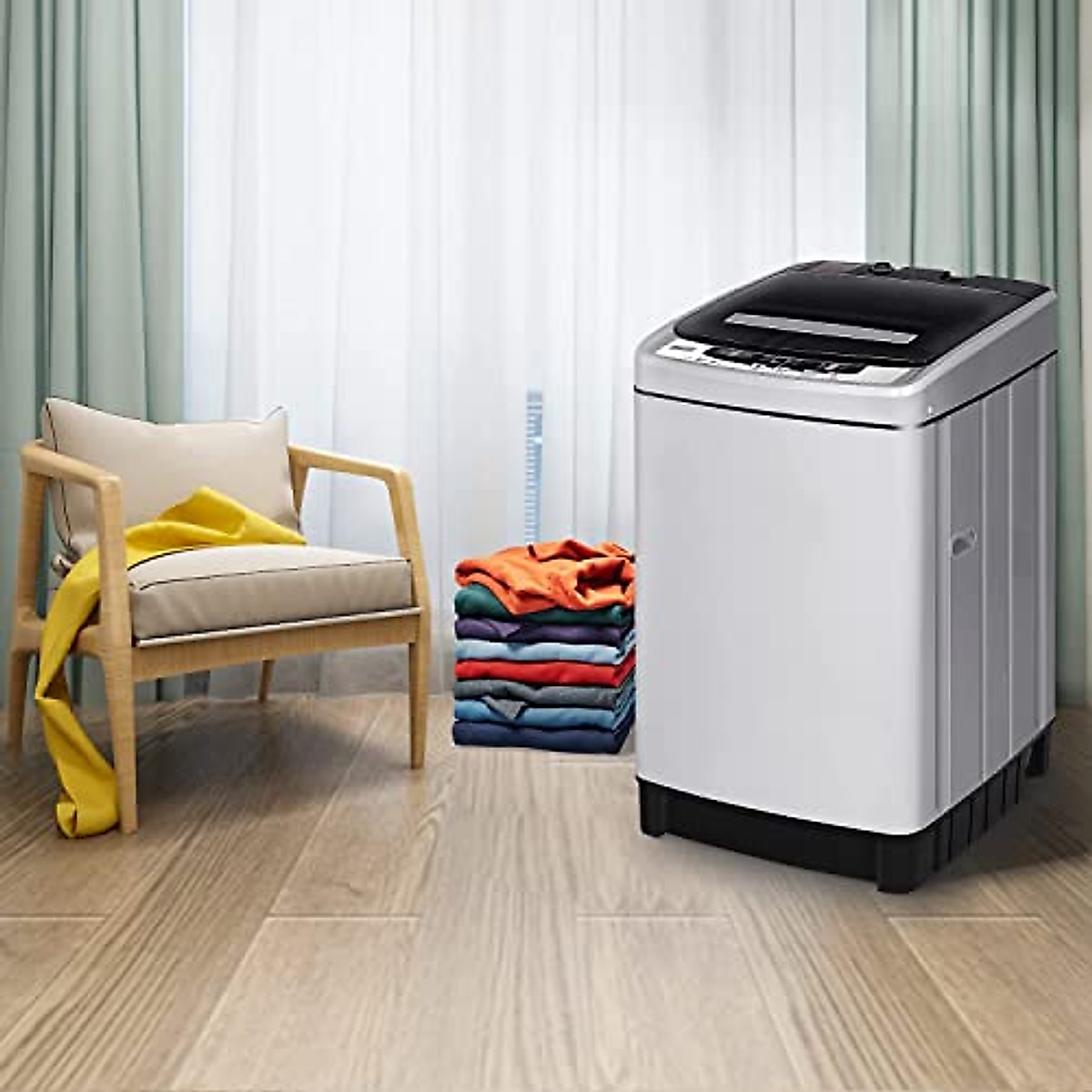 KUMIO 1.5CU.FT Automatic Portable Washing Machine, 11Lbs Compact Washing Machine with 8 Programs 10 Water Levels| LED Display| Child-Lock Function| Space Saving for Apartments, Dorms, RV