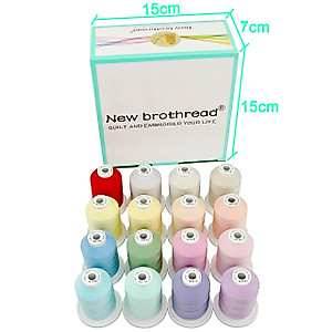 New brothread - 18 Options - Multi-Purpose 100% Mercerized Cotton Threads 50S/3 600M(660Y) Each Spool for Quilting, Serger, Sewing and Embroidery - 16 Pastel Colors