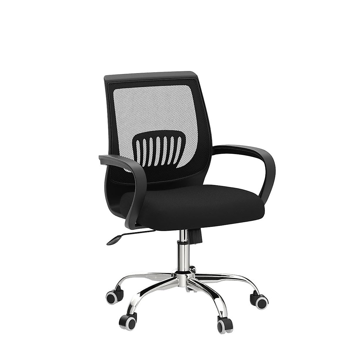 Black Office Desk Chairs with Lumbar Support, armrests Black Mesh Ergonomic Computer Chair can Lift and 360°Swivel, Made of Silver Aluminum Legs