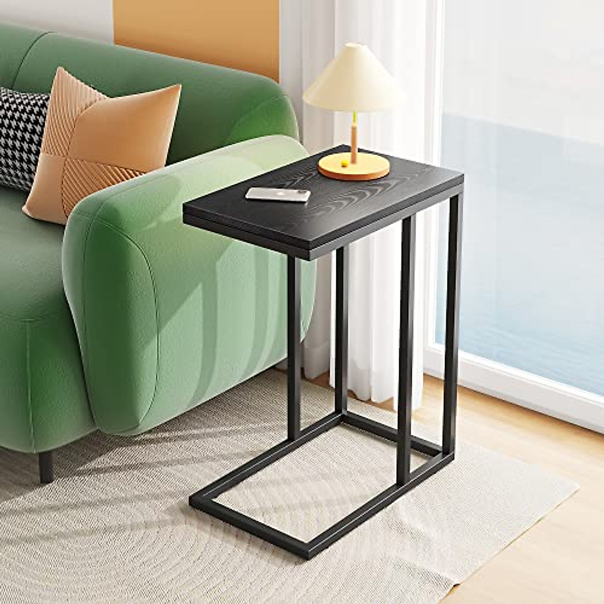 WLIVE Side Table, C Shaped End Table for Couch, Sofa and Bed, Large Desktop C Table for Living Room, Bedroom, Black