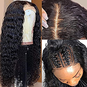 Amanda HD Deep Wave Lace Front Wigs Human Hair Pre Plucked 4x4 Deep Wave Wig 24 Inch Brazilian Virgin 180% Density Wet and Wave Lace Closure Wigs Human Hair for Women Natural Color