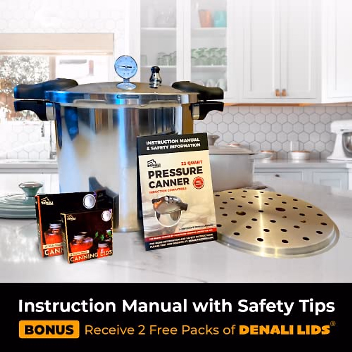 Denali Canning 23 Quart Pressure Canner & Cooker | Induction Compatible | Pressure Gauge & Pressure Regulator | Aluminum & Stainless Steel | Denali is a USA Company