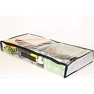 5-Pack Clear Vinyl Zippered Underbed Storage Bags 32 x 16 x 4 Inch with Dark Green Trim, 11 x 14.5 Insert Pocket and Handle