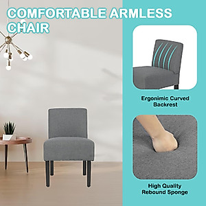PayLessHere Living Room Chairs,Modern Armless Accent Chairs with Solid Wood Legs, Slipper Chair Makeup Vanity Chair Fabric Comfy Upholstered Arm Chair Accent Chair Side Chair for Living Room, Grey