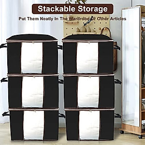 Ragestor ppliessu 90L large clothes storage container closet organizer storage bags for clothes under bed storage bin organizer for closet shelves basement（6pack,Black