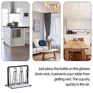 Cup Drying Rack, Glass Bottle Mug Cup Holder Metal Dish Drainer Drying Rack Mugs Storage Rack Countertop Drainer Coffee Bottles Stand with Drip Tray for 6 Cups