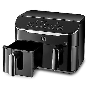 Multi GO219 5-in-1 Dual Zone Air Fryer: 8 Quartz Capacity with 2 Independent Frying Baskets and Independent Temperature Control, Smart Finish to Roast, Broil, Dehydrate Function, 1700W, Black.