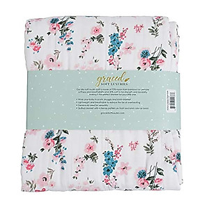 GRACED SOFT LUXURIES Softest Gentle Large Muslin Quilt, 47" x 47" Muslin Baby Receiving Blanket (Pastel Floral)