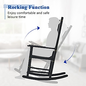 Tangkula Acacia Wood Porch Rocking Chair Set, Wooden Rocking Chair Rocker with High Back & Armrest for Indoor Outdoor Use, Patio Rocker for Garden Lawn Balcony Backyard Poolside (2, Black)