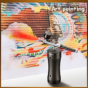 KIBEE Aibrush Rechargeable Handheld Mini Air Compressor Airbrush, Portable Cordless Airbrush Gun for Makeup, Tattoo, Nail Art, Face Paint, Model Painting,Cake Decor Black…