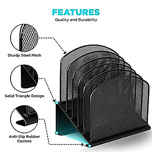Slimry Design Desk File Organizer Vertical 5 Tier Black Metal Mesh Desktop Organizer, Office Organization File Holder for Documents and Desk Accessories,