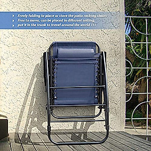 Devoko Patio Rocking Zero Gravity Chair Outdoor Wide Recliner Chair for Lawn Beach Camping Poolside with Headrest Pillow (Light Blue)