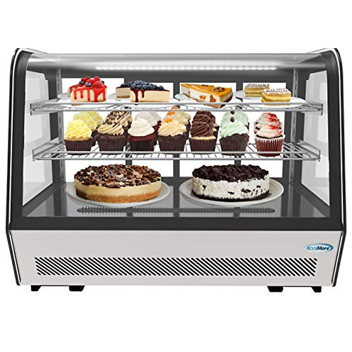 KoolMore - CDC-5C-BK 35" NSF Commercial Countertop Refrigerator Display Case Merchandiser with LED Lighting - 5.6 cu. ft, Black and Stainless Steel & SYBO SB-6000 Commercial Grade Soup Kettle, Black