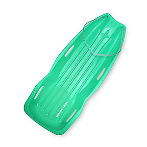 Slippery Racer Downhill Xtreme Flexible Adults and Kids Plastic Toboggan Snow Sled for Up to 2 Riders with Pull Rope, (2 Pack) (Red/Green)