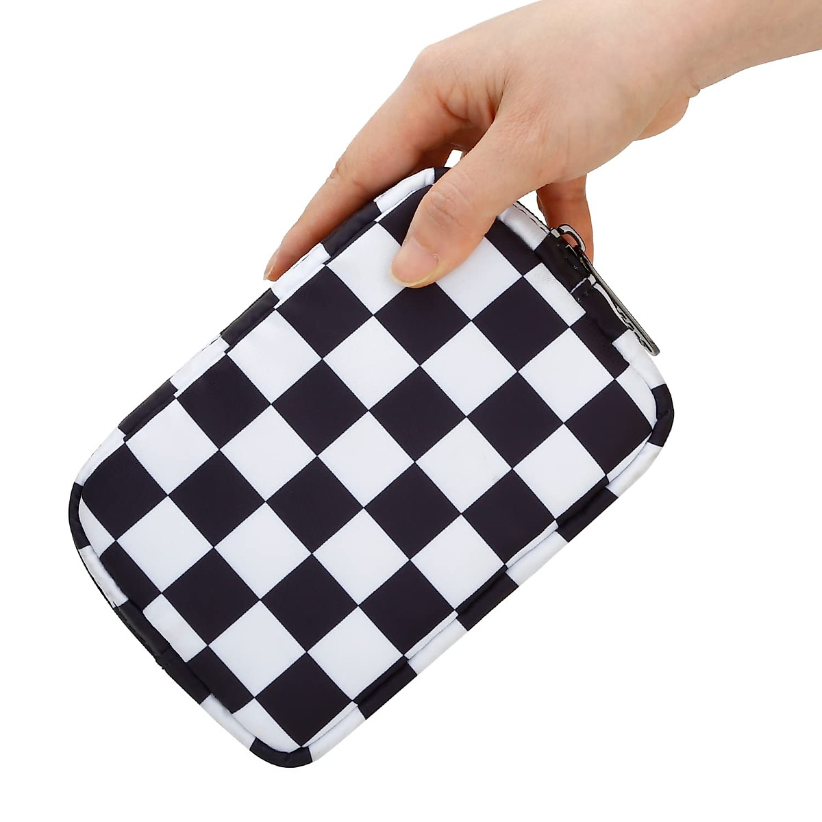 E-Tree Cute Small Makeup Bag, Cosmetic Toiletry Skin Care Make up Little Items Pouch for Purse,Zipper Mini Tech Charger Cable Electronic Organizer Case,Travel Accessories for Women Men Teen,Checkered