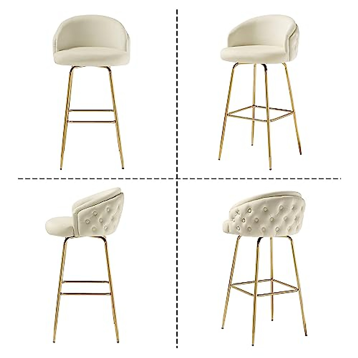 Volans Counter Height Bar Stools Set of 2, 360° Swivel Modern Velvet Bar Stools for Kitchen Island, Kitchen Chairs with High Performance Fabric Sponge(White)