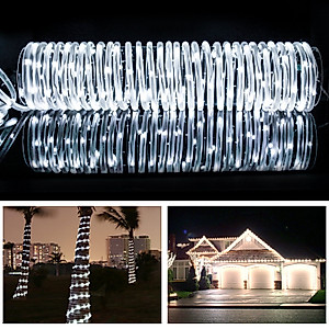 LTE 33ft 100 LED Solar Rope Lights, Outdoor Waterproof Solar Rope Lights, Ideal for Decorations,Christmas,Gardens, Lawn, Patio, Weddings, Parties.(Daylight White)