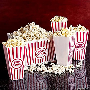 Novelty Place Plastic Red & White Striped Classic Popcorn Containers for Movie Night - 8" Square x 7" Deep (1 Pack)