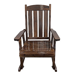 Wooden Rocking Chair with Comfortable Backrest Inclination, High Backrest and Deep Contoured Seat, Solid Fir Wood, Heavy Duty 600 LBS, for Both Outdoor and Indoor, Porch and Patio (Deep Brown)