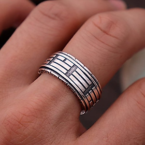 Vintage 925 Sterling Silver Taoism Tai Chi Yin and Yang Spinner Ring Band Fidget Anxiety Ring Jewelry for Men Women Size 9