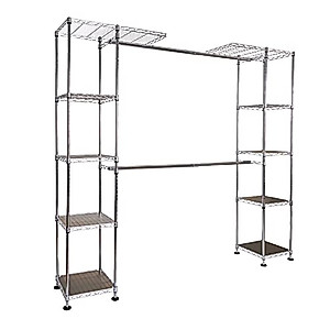 Seville Classics Closet Garment Organizer with Metal Hanging Rod Wardrobe Storage System w/Steel Shelves for Clothes, Shirts, Jackets, Coats, Blankets, Shoes, 58" to 83" W x 14" D x 72"