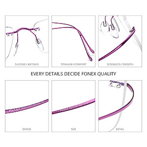 FONEX Titanium Glasses Frame,Rimless Frameless Optical Eyewear Eyeglasses for Men and Women F85634 (Silver)