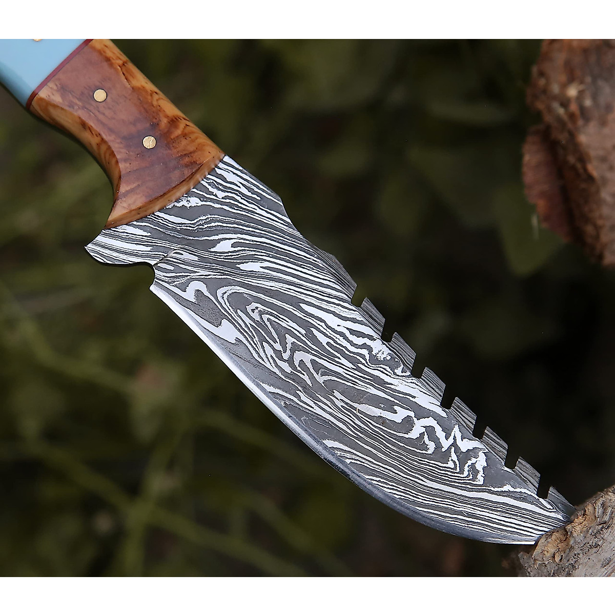 SHOKUNIN USA SavageTr Damascus Knives Custom Handmade Hunting Knife- Best Damascus Steel Blade Skinning Knife- Fixed Blade Hunting Knife With Sheath Belt Loop