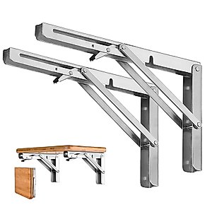 Storystore Folding Shelf Brackets - Heavy Duty Stainless Steel Collapsible Shelf Bracket for Bench Table, Space Saving DIY Bracket, Max Load: 550lb （Long :12” , 2 PCS）