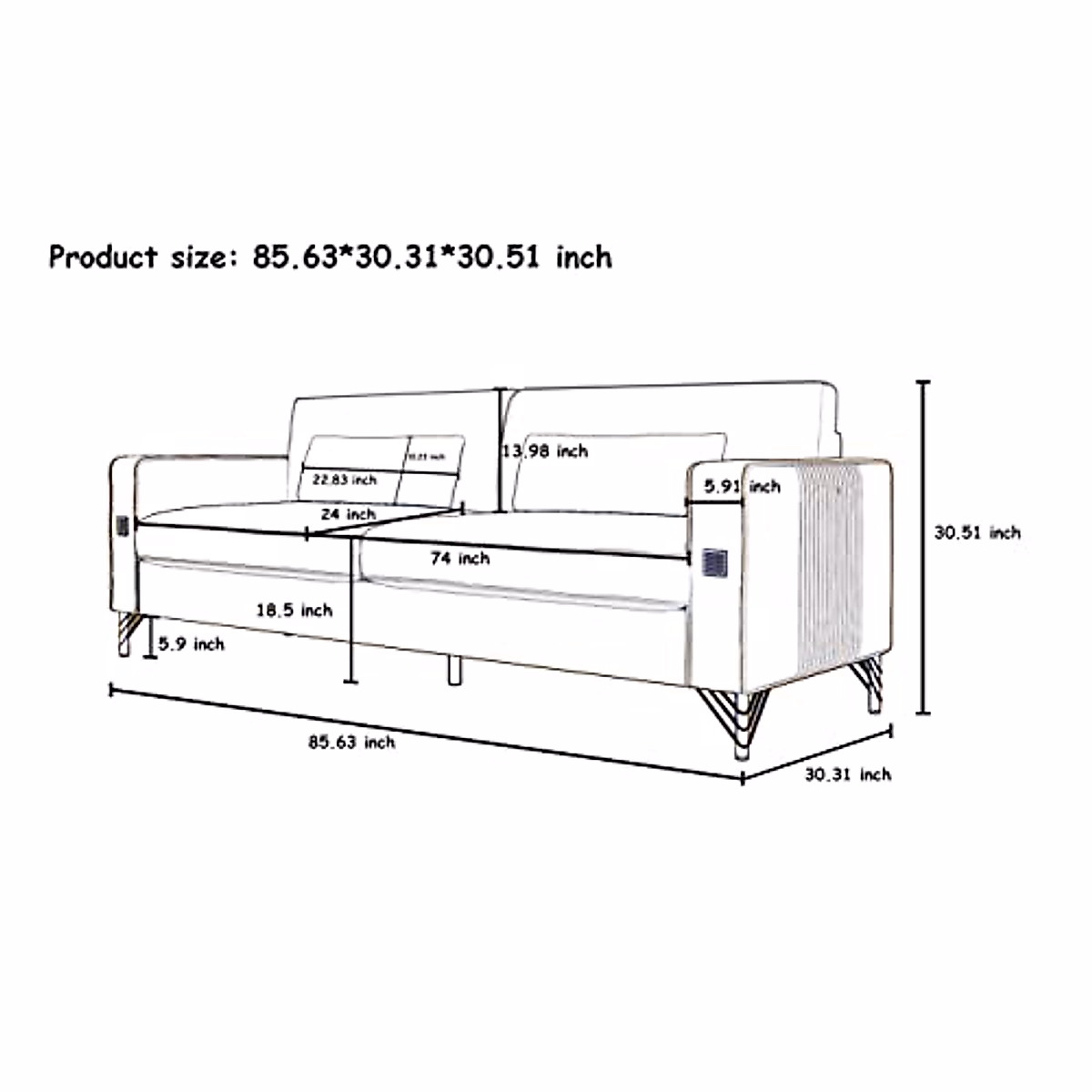 ANTTYBALE 85.63" Velvet Sofa,Modern Loveseat Couch with Pillows Set of 2 for Living Room,Bedroom,Apartment Furniture with Gold Metal Legs (Orange)
