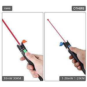GOCHANGE 30mW 30KM Visual Fault Locator, Fiber Optic Cable Tester Meter, Red Light Cable Test Equipment for 2.5mm Universal Connector, FC to LC Adapter for CATV Telecommunications