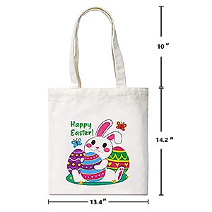 6 Pcs 13.4" X 14.2" Large Easter Tote Bags for Kids Canvas Easter Egg Hunt Bag Basket with Handle Reusable Easter Canvas Totes Spring Party Favor Supplies