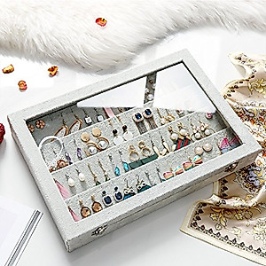 Wudygirl Velvet Clear Lid Earring Box Organizer Storage 32 Pairs Earrings Stud Tray Showcase Display Case（Earring Storage）