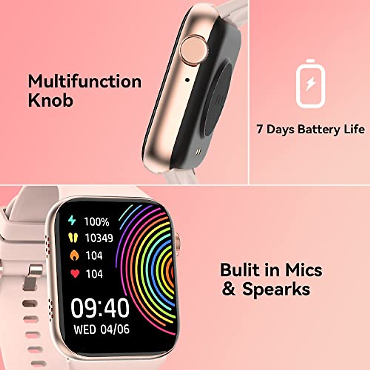 TaiSounds 2023 Upgrade Smart Watch (Answer/Make Call),1.95'' Display Smartwatch,Fitness Tracker with Multi Sport Modes,IP68 ,Step Calorie Counter,Sleep/Heart Rate Monitoring Watches,Rose Gold