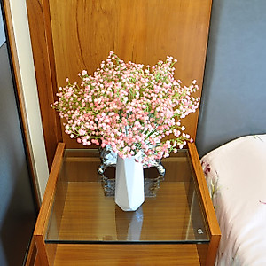 NC Simulation Baby Breath Flower 12PCS, Real Touch Artificial Gypsophila Bouquet Ribbon Home Garden Office Wedding Bouquet Hair Decoration Ornaments, Pink