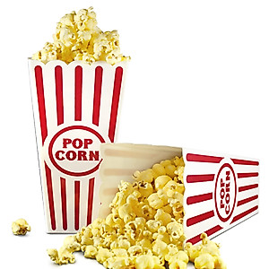 Novelty Place Plastic Red White Striped Classic Popcorn Containers for Movie Night - 7.8 inch Tall x 3.8 inch Square (4 Pack)