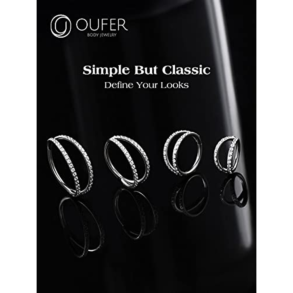 OUFER Conch Piercing Jewelry, 16G Conch Hoop Earrings, Stainless Steel Lip Ring Hoops, with Double Row Diamonds Helix Lobe Piercing Jewelry for Women Men-16G 12MM