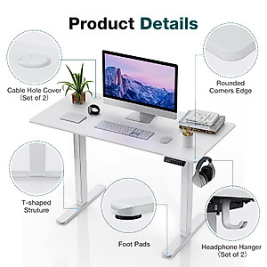 Sweetcrispy Electric Standing Desk, 48 x 24in Adjustable Height Electric Stand up Desk Standing Computer Desk Home Office Desk Ergonomic Workstation with 3 Memory Controller, White
