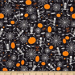 Riley Blake Glow in The Dark Bad to The Bone Main Black, Fabric by The Yard