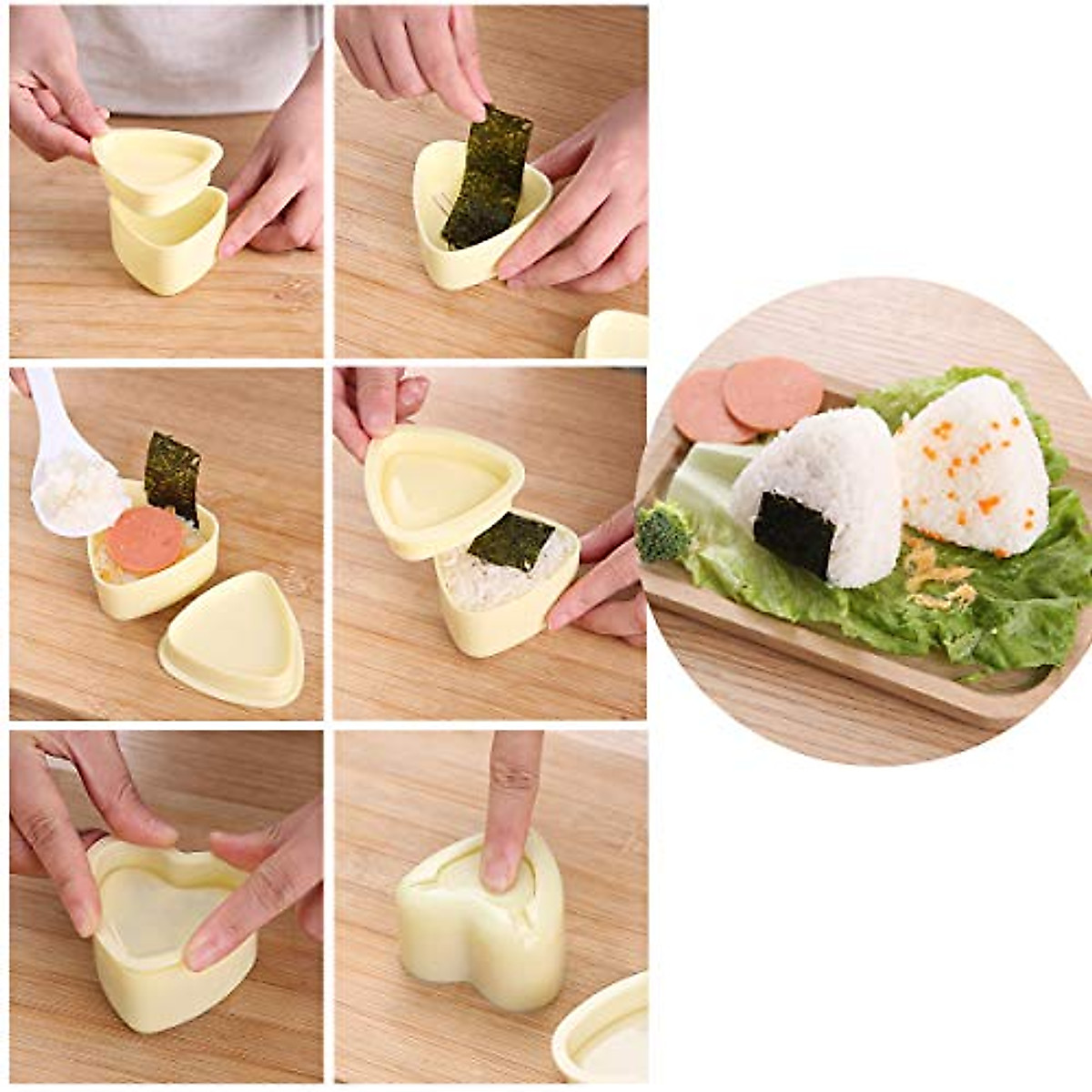 Triangle Sushi Mold,Heart-shaped Sushi Mold, Plum Blossom Sushi Mold Form Sushi Mold Onigiri Rice Mold DIY Tool, Yellow(6pcs)