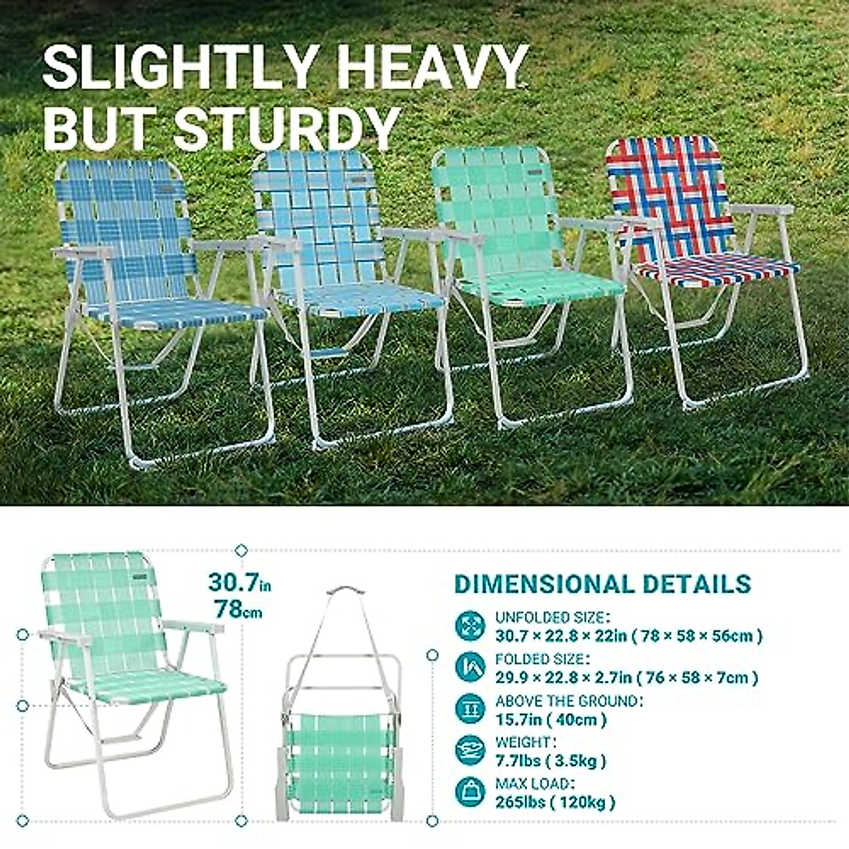#WEJOY 2 Pack Folding Webbed Lawn Beach Chair,Heavy Duty Portable Chairs for Outside with Hard Arm,Carry Strap for Outdoor Camping Garden Concert Sand Picnic