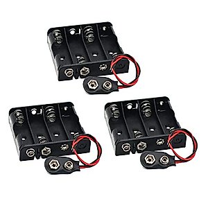 OLIREXD 4X 1.5V (6V) AA Battery Holder Bundle Case Back Cover and 9V I Type Snap Batteries Clip Connectors Buckles with Cord Wire Leads Plastic Housing Spring Clip Storage Box (Pack of 3)