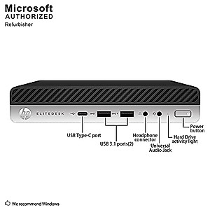 HP EliteDesk 800 G4 4CB30UT Mini Desktop (2.1 GHz Intel Core i5-8500T, 8 GB DDR4 SDRAM, 256 GB SSD, Windows 10 Pro) (Renewed)