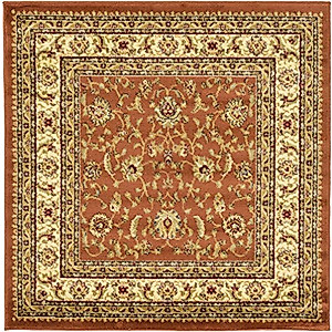 Unique Loom Voyage Collection Traditional Oriental Classic Intricate Design Area Rug, 4 ft 0 in x 4 ft 0 in, Terracotta/Ivory