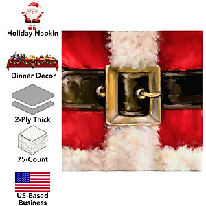 Iconikal Disposable Dinner Christmas Paper Party Napkins, Santa's Belt Buckle, 75-Count