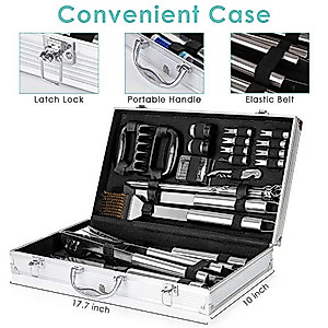 BBQ Grill Tools Set, 32PCS Extra Thick Stainless Steel Grill Accessories with Long Handles, Carry Case, Grill Utensils Gift for Men Women Camping Backyard Barbecue