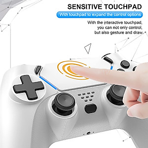 PomisGam PS4 Controller Compatible for Playstation 4 / Pro / Slim / Steam, Wireless Gaming Controller with Vibration and Headset Jack, Touch Pad, and Charging Cable (White)