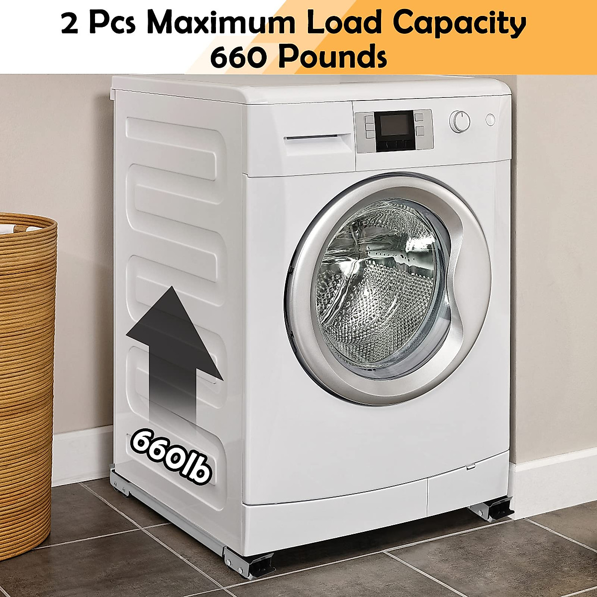 4PCS Extendable Furniture Appliances Rollers, Mover Tools with 24 Roller & Brake Equipment for Heavy Washing Dryer Machine Refrigerator Strong Base Stand Mobile Wheels Grey