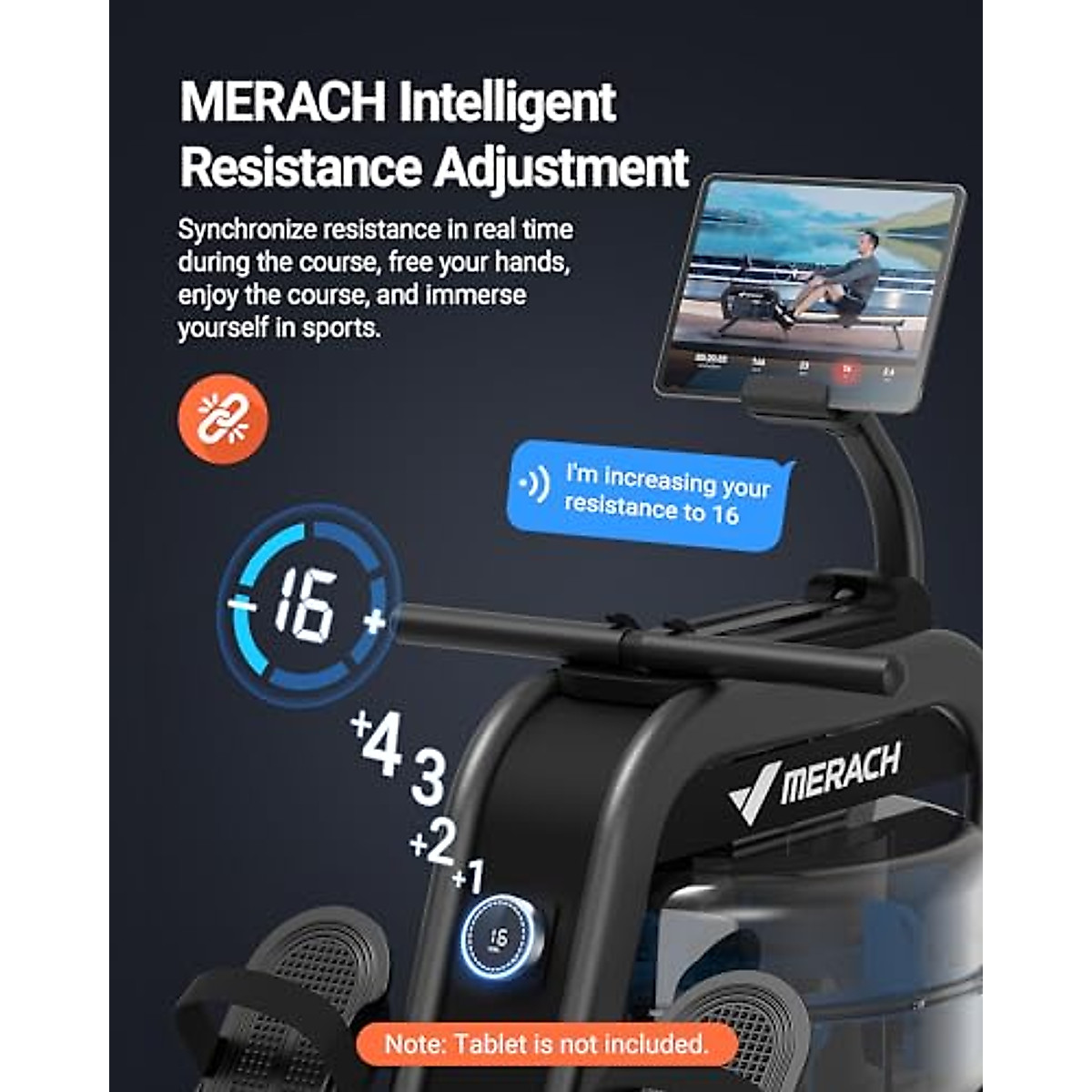 MERACH Water Magnetic Rowing Machine, Bluetooth Rower Machine with App Compatible and Dual Slide Rail, 350LB Max Weight, 16 Levels of Auto Resistance Feature, Rowing Machines for Home Use, R06