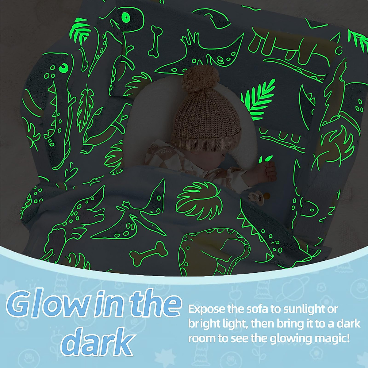 MeMoreCool Dinosaur Toddler Couch, Glow in Dark Foldable Kids Chair, Soft Plush Baby Recliner Sofa for Girls Boys (Blue)